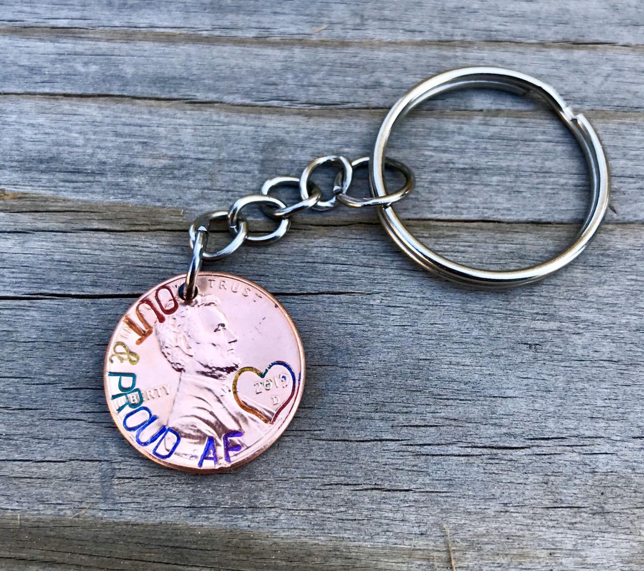 Hand Stamped, Custom Rainbow Letter,penny Keychain, Queer, Lbgt, Pride ...